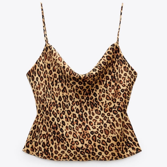 Zara | Tops | Zara Leopard Print Camisole Top With Gold Chain Strap ...